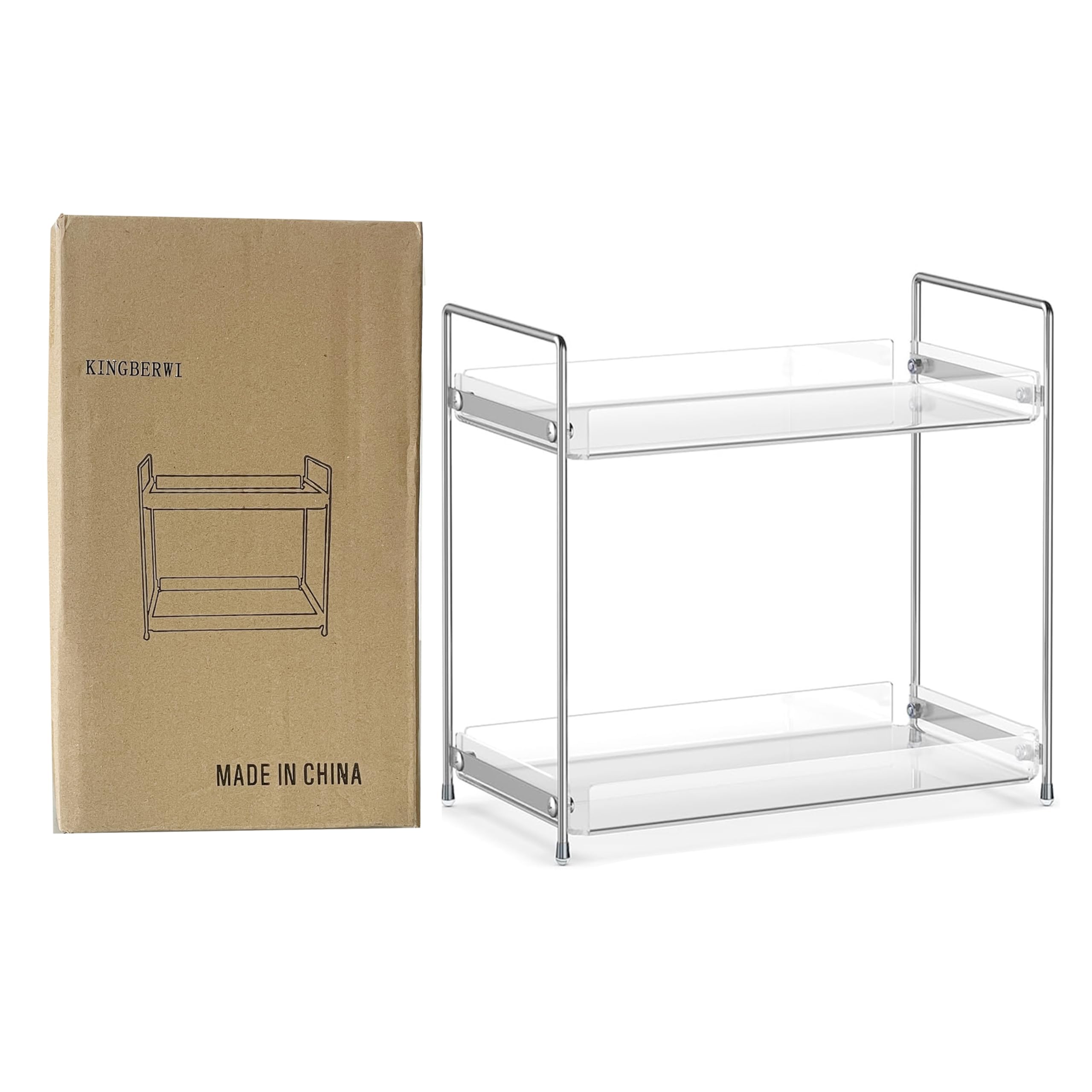 KINGBERWI 2 Tier Bathroom Counter Organizer, Acrylic Makeup Skincare Organizers for Vanity Perfume Tray, Clear Bathroom Sink Countertop Storage Shelf