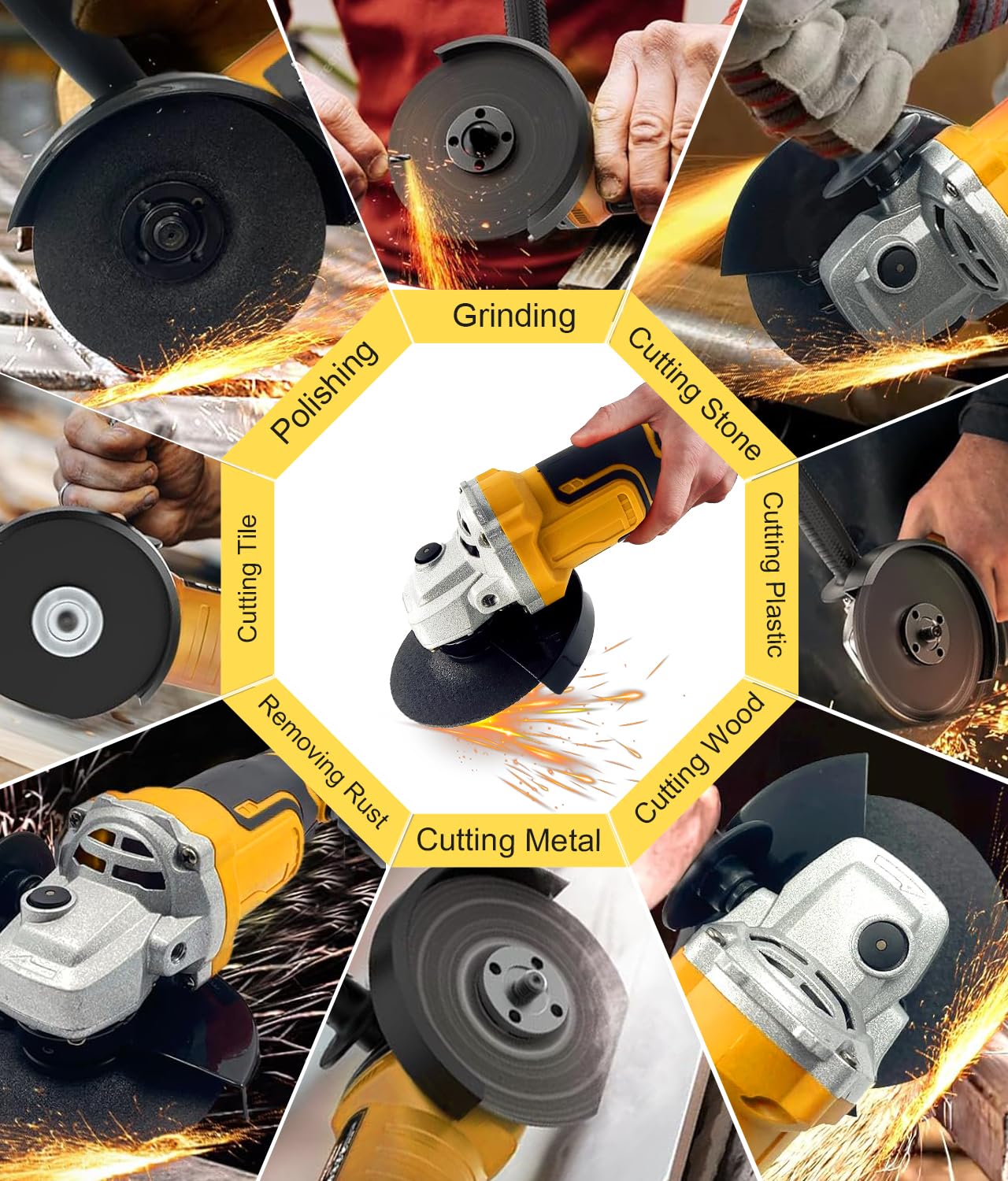 Cordless Angle Grinder for Dewalt 20V Battery, 11000 RPM Electric Brushless Motor, 3 Variable Speeds Grinders 4-1/2" Angle Grinder for Cutting, Griding, Polishing (Tool Only)