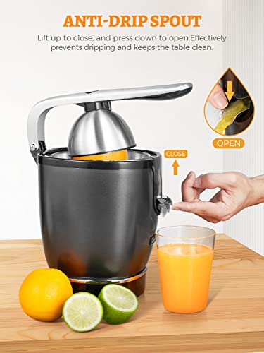 OSTBA Citrus Juicer Electric, Orange Juicer with Two Cones, Lemon Lime Grapefruit Orange Juice Squeezer, Anti-drip Spout, Stainless Steel Handle, Easy to Clean and Use