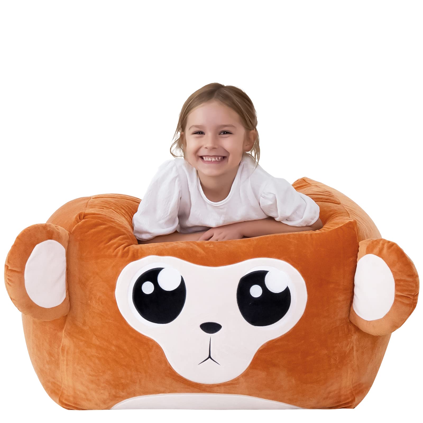 Aubliss Unicorn Stuffed Animal Storage Bean Bag Chair for Kids, Velvet Extra Soft Beanbag Chairs Cover, X-Large Stuffable Zipper Bean Bag for Organizing Plush Toys Girls Bedroom Decor, Monkey