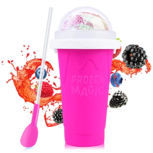 Slushie Maker Cup, TIK TOK Frozen Magic Smoothies Cup, Double Layers Silica Cup, DIY Homemade Slushies, Cooling Maker Cup, Freeze Mug Tools, Portable Squeeze Icy Cup for Milkshake (Pink)