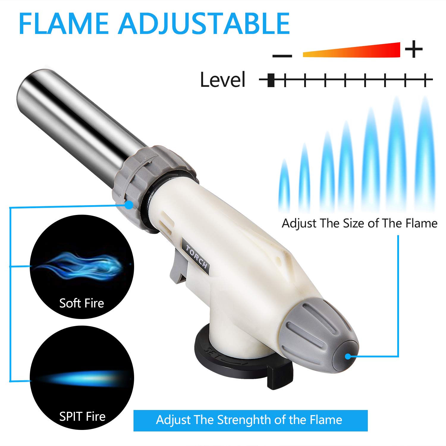 Blow Torch Kitchen Butane Lighter - Culinary Torch Chef Cooking Torch Professional Adjustable Flame with 360 Degree Inverted for Creme, Brulee, BBQ, Baking, Jewelry by TENGYES (Butane Not Included)