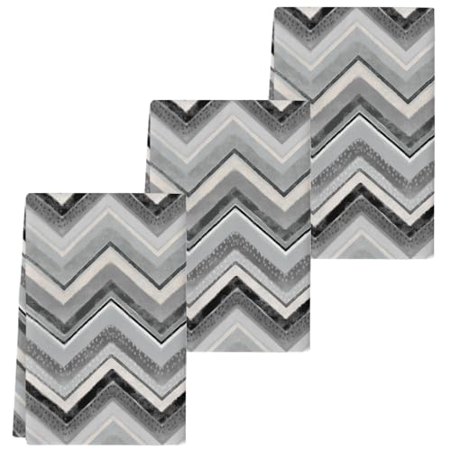 Beisseid Kitchen Dish Towels Grey Chevron Dish Cloth Fingertip Hand Towels Geometric Design Stripe Super Absorbent Soft Cotton Tea Towel 3 PCS