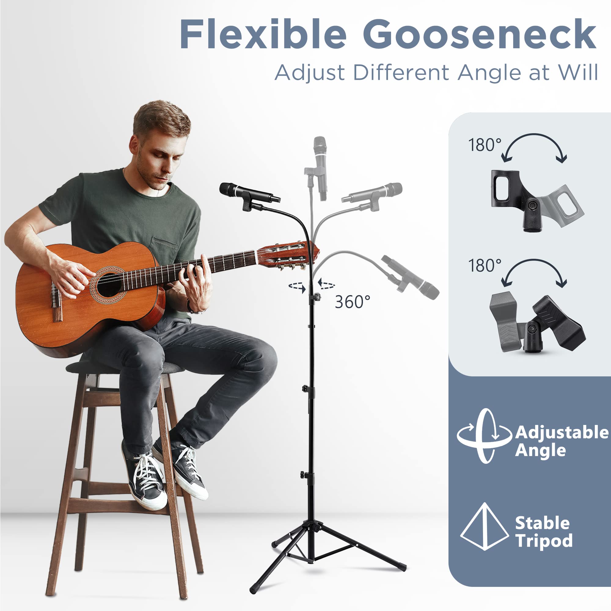 Bietrun Wireless Microphone and Mic Stands, for Church, Meeting, Wedding, Karaoke