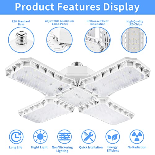 Mutois LED Garage Light, 2-Pack Garage Lights Ceiling LED Shop Light 100W Deformable Garage Lights Bulb E26/E27 6500K LED Garage Lighting, Garage Lights for Garage Workshop Basement Warehouse Barn