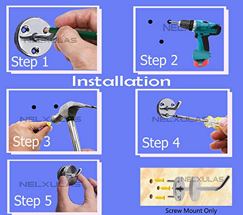 NELXULAS Brushed Stainless Steel Single Heavy Duty Short Nose Screws Wall Mount Hook,Fit for Kitchen,Bedroom,Living Room, Bathroom,Closets and Garage Storage,No Magnetic Mount Function(2", 4 PCS)