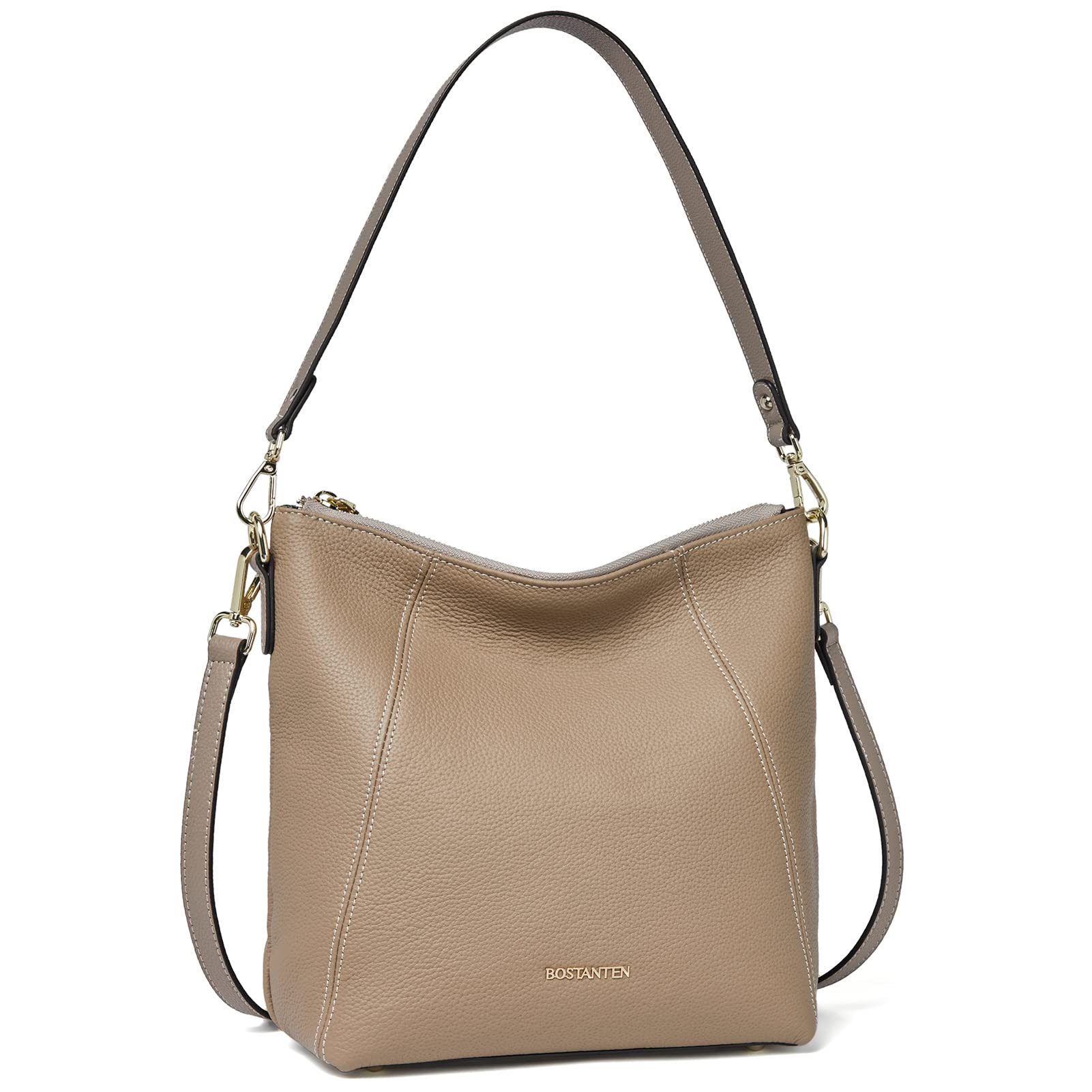 BOSTANTEN Leather Hobo Handbags Designer Purses for Women Shoulder Crossbody Bags Beige