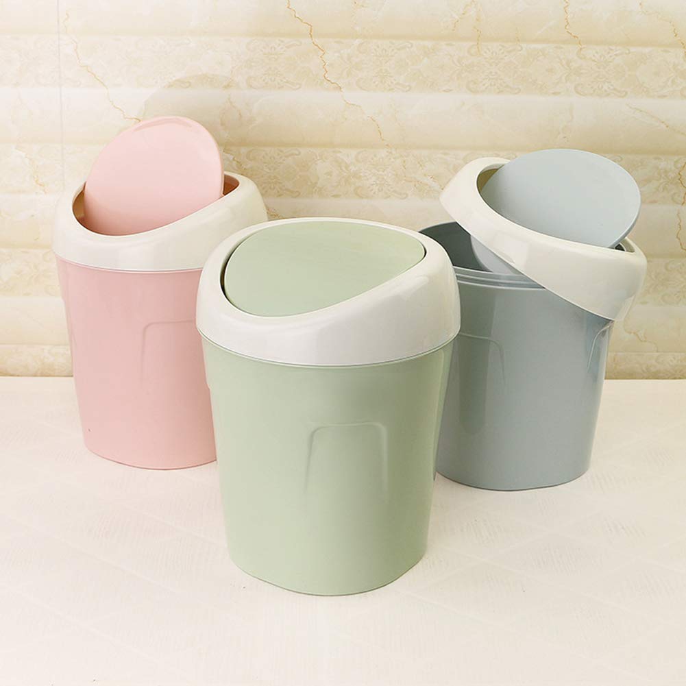 erDouckan Durable Trash Can, Desktop Mini Flip Lid Home Living Room Bedside Trash Can Garbage Dust Bin Holder, Make Your Room Clean and Comfortable (Blue)