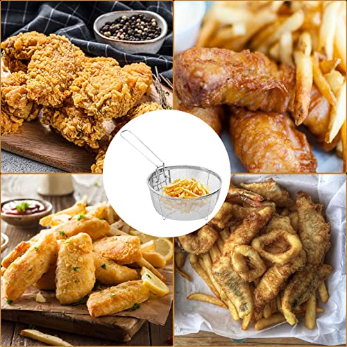Stainless Steel Deep Fry Basket Fried Basket, Round Fryer Basket, Deep Wire Strainer for Frying, Oil Drainer Strainer Tool with Handle, Ideal for Chips, Fries, Shrimps