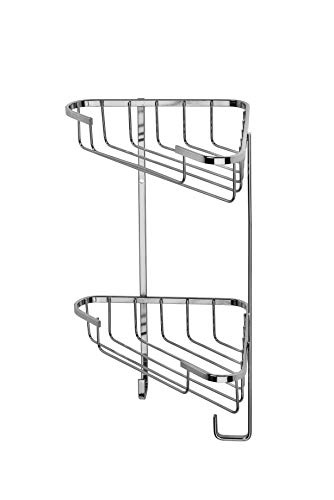 Croydex Medium Chrome 2-Tier Corner Basket Shower Caddy, 5 Year Rust Free Guarantee