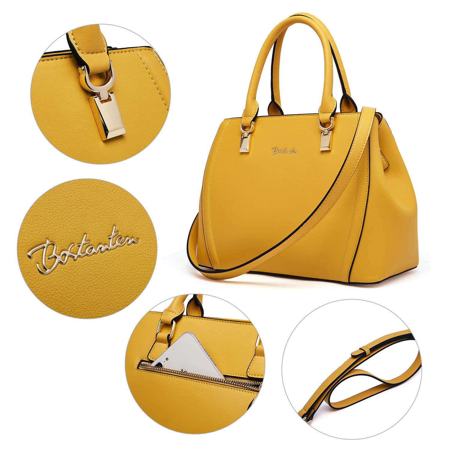 BOSTANTEN Women Leather Handbag Designer Top Handle Satchel Shoulder Tote Bags Crossbody Purses Black