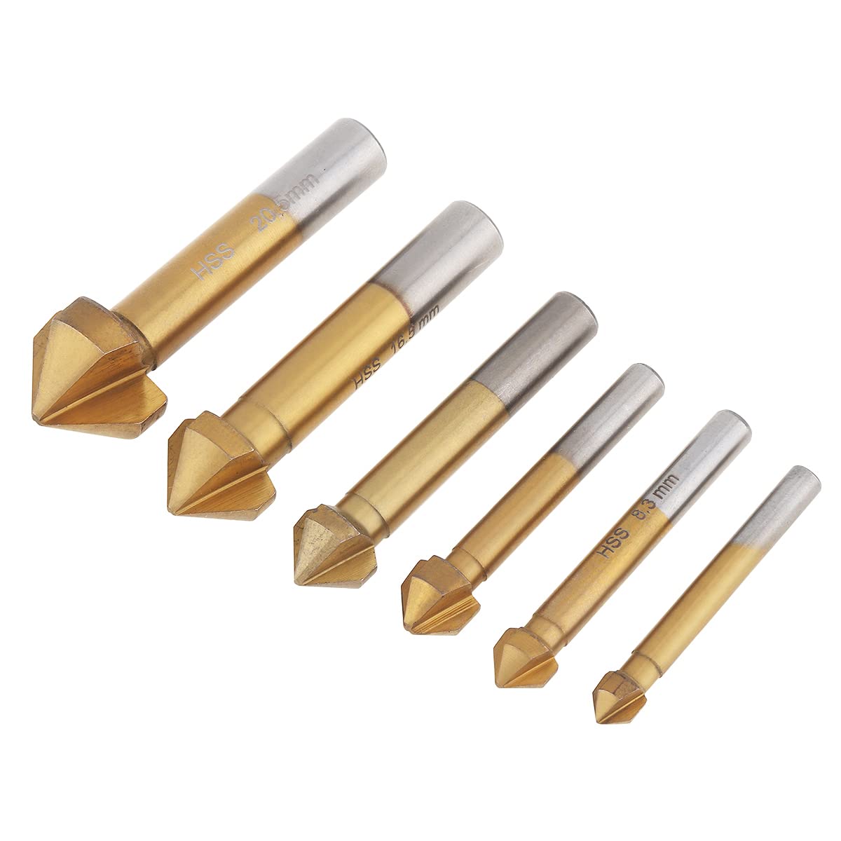 ChgImposs 6pcs Titanium Plated 3 Edge 90 Degrees Chamfer End Mill Cutter Chamfering Drill Bit with Straight Shank for Woodworking Drilling