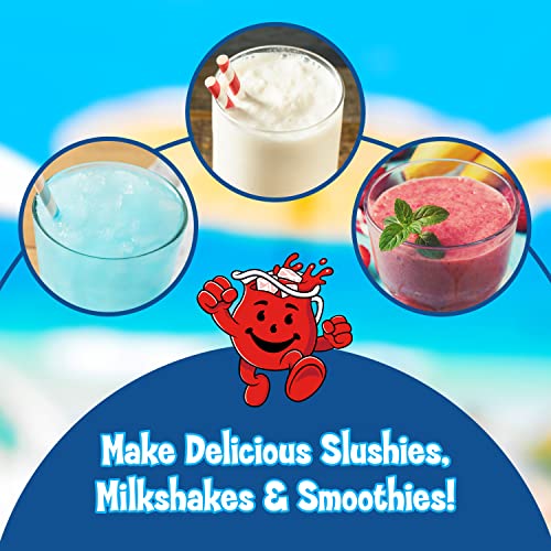 Nostalgia Kool-Aid Slush ‘N Go Personal Blender for Smoothies, Slushies, Shakes, and Fruit Blends, Includes Two 15 Oz Travel Bottles, Cup Lid, and Reusable Straw, Blue