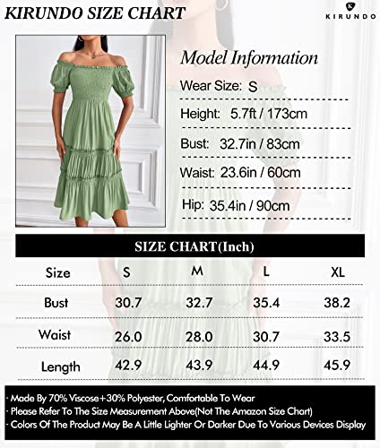 KIRUNDO 2023 Spring Summer Womens Square Neck Smocked Short Puff Sleeve Tiered Midi Dress Solid Casual A Line Flowy Dresses(Solid-Pink, X-Large)