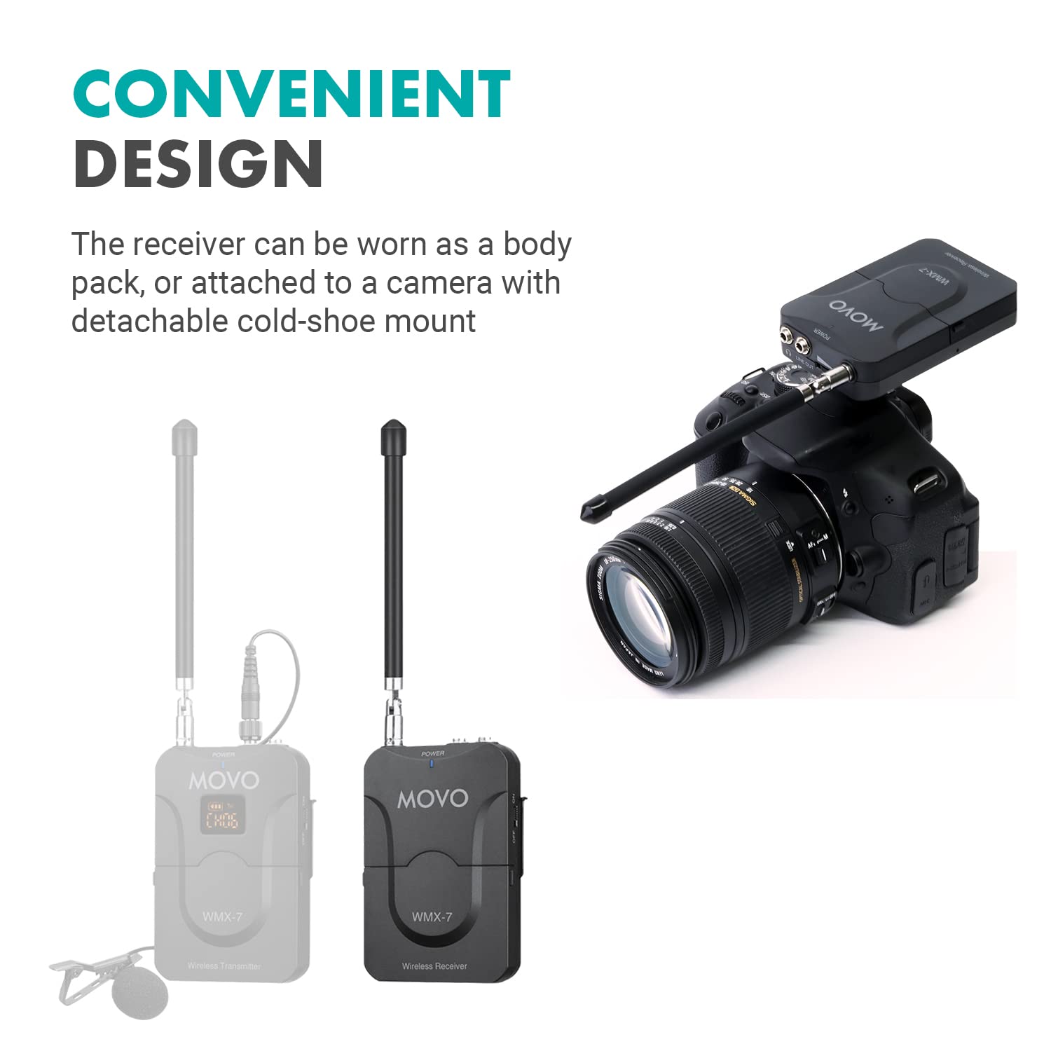 Movo WMX-7 RX Wireless Receiver for WMX-7 VHF Wireless Microphone System (Receiver Only)- Wireless Receiver for Handheld Microphones, Lavalier Mic Transmitters- Bodypack Receiver for Events, Recording