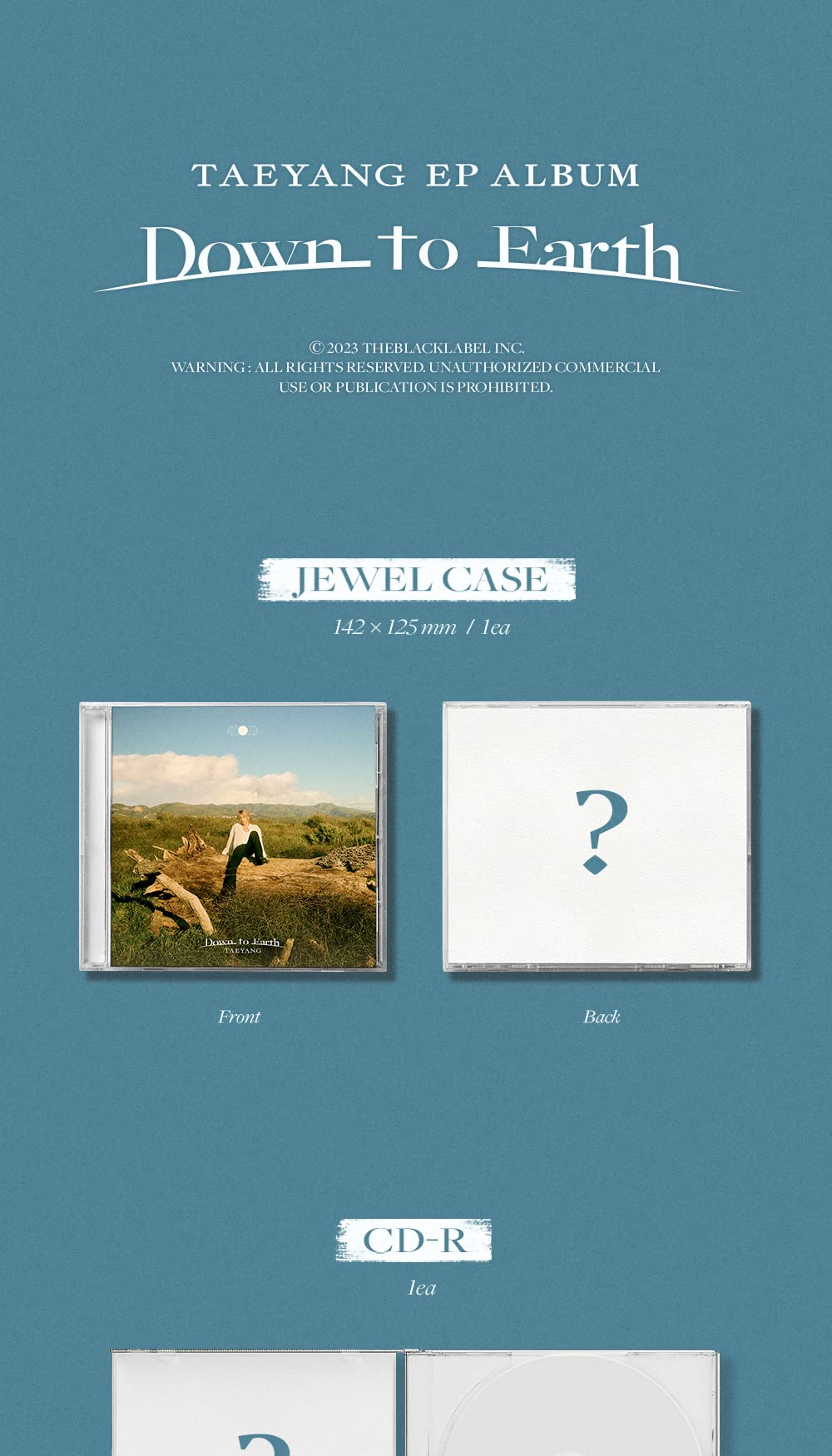 Bigbang TAEYANG Down to Earth EP Album CD+POB+Mini folding poster on pack+Booklet+Photocard+Tracking Sealed