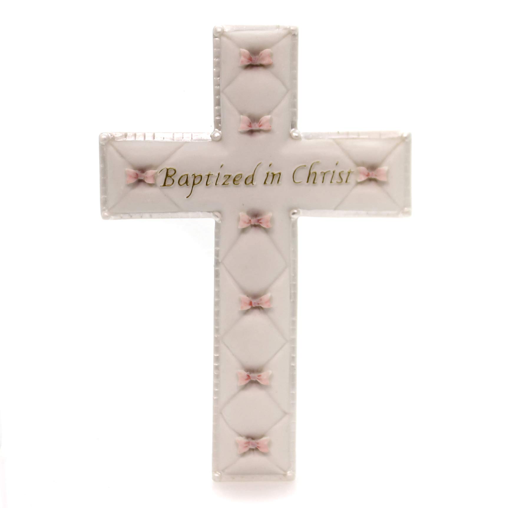 Roman Baby Nursery "Baptized in Christ" Baptism Wall Cross, Bless this child, Baptized in Christ, Christening Keepsake Gift (Baby Girl Pink))