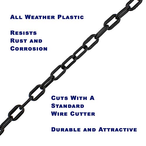 BISupply Black Plastic Chain Links - 25ft x 6mm Plastic Barrier Chain for Safety Crowd Control or Plastic Links Halloween Decor Chains for Costumes