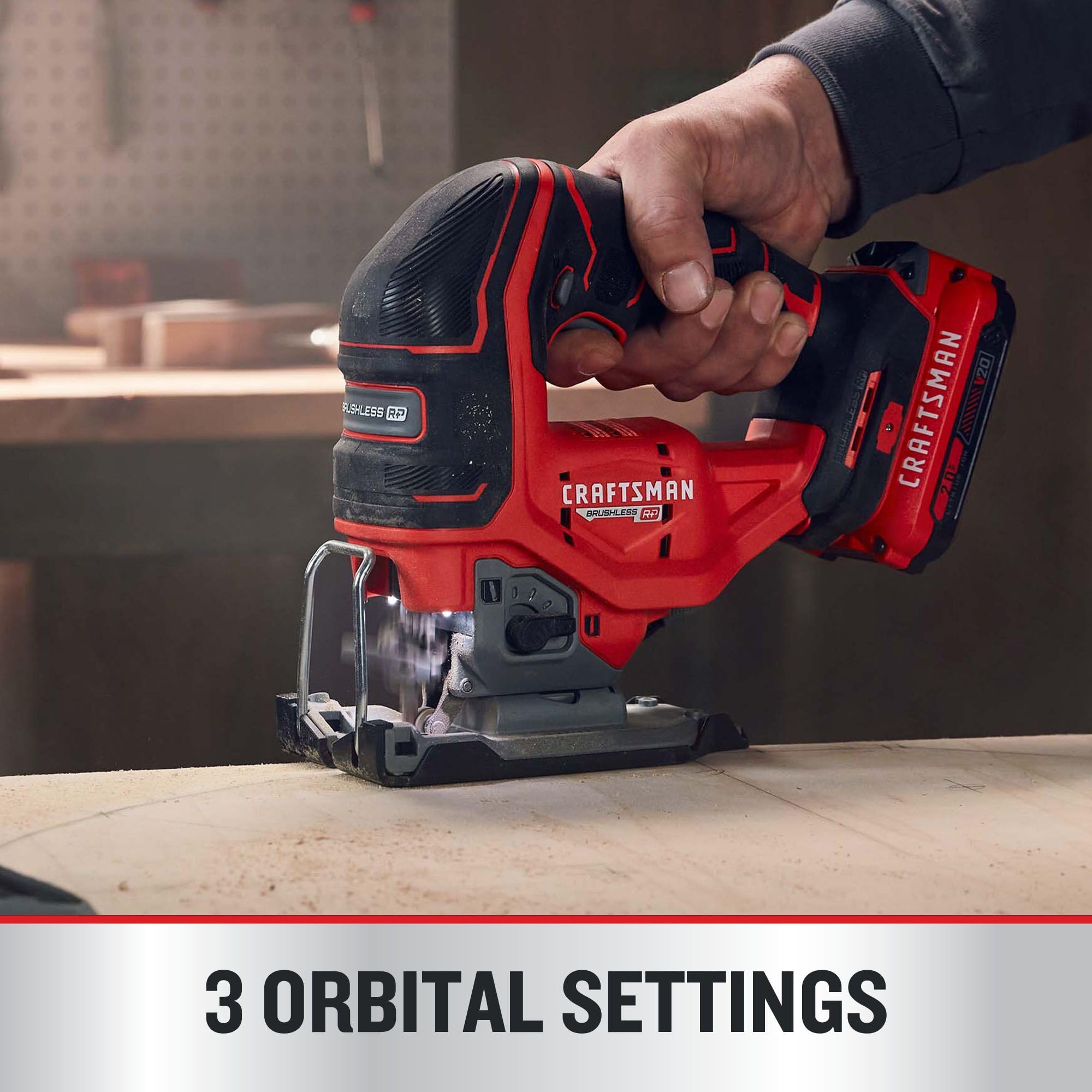 CRAFTSMANÂ V20 RP Cordless Jig Saw, 3 Orbital Settings, Up to 3,200 SPM, Variable Speed Keyless, Bare Tool Only (CMCS650B)