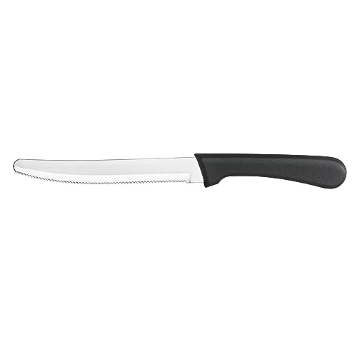 New Star Foodservice 58994 Stainless Steel Steak Knife, 4.5-Inch Rounded Serrated Blade with Plastic Handle, Set of 12