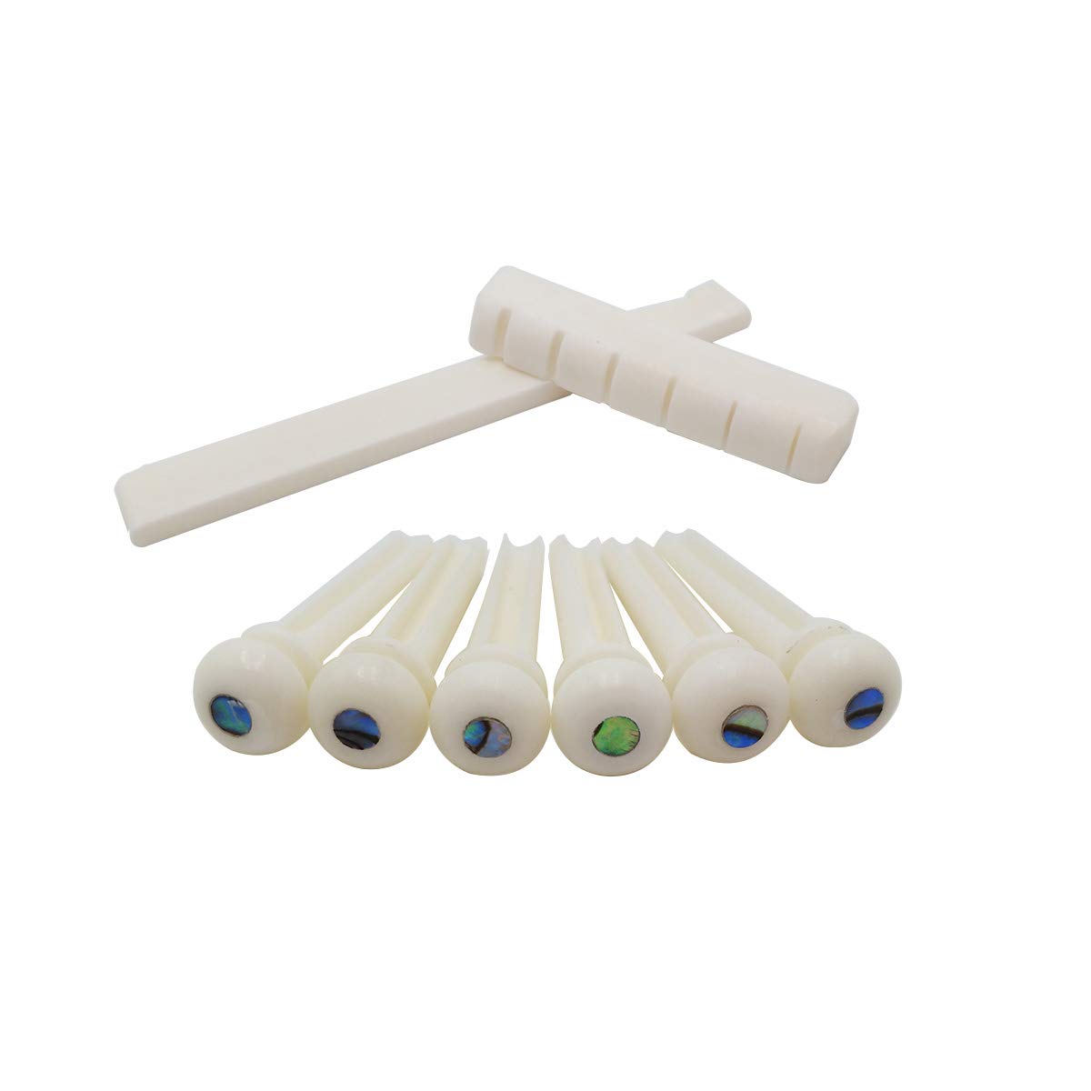 Guitar Bridge Pins Inlaid Abalone Dot, Bridge Saddle and Nut, Made of Real Bones, for 6 String Acoustic Guitar