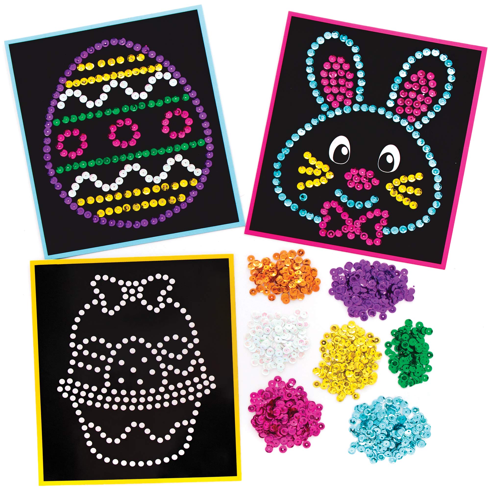 Baker Ross AT529 Easter Sequin Craft Picture Kits - Pack of 5, Assorted Easter Templates for Sequin Stickers Childrens Arts and Crafts