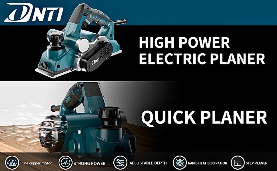 DNTI 6.6amp Corded Electric Handheld Planers 17000rpm Hand Planer Power Woodworking Tool Power Handheld Planer for Wood Chamfer DIY(58218.