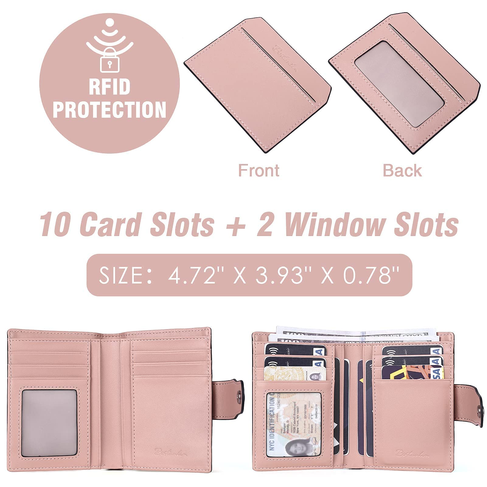 BOSTANTEN Women's Leather Designer Handbags Tote Purses Bundled with RFID Blocking Small Bifold Zipper Pocket Wallet Card Case Purse with ID Window Serpentine-Pink