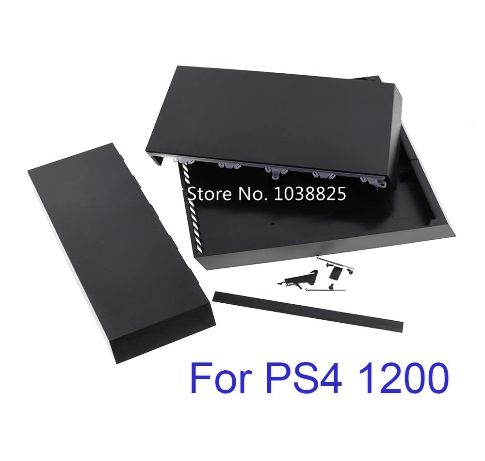 New Replacement Top Upper & Bottom Cover Full Housing Shell Case Cover for PS4 1200 CUH-1206 CUH-1209 CUH-12XX Console with Screws Stickers Black