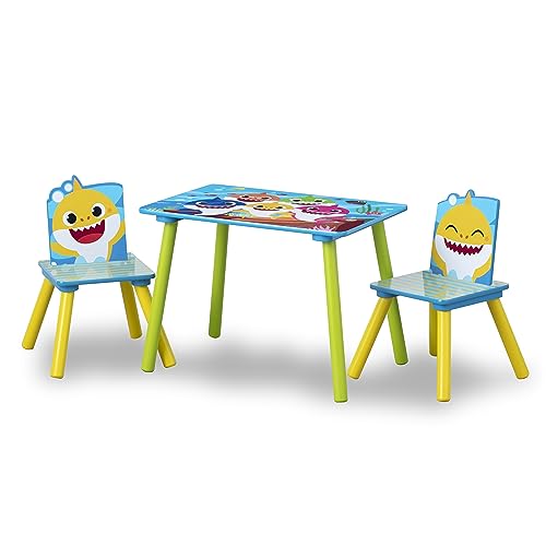 Baby Shark Plastic Sleep and Play Plastic Toddler Bed + Baby Shark Table and Chair Set by Delta Children (Bundle)