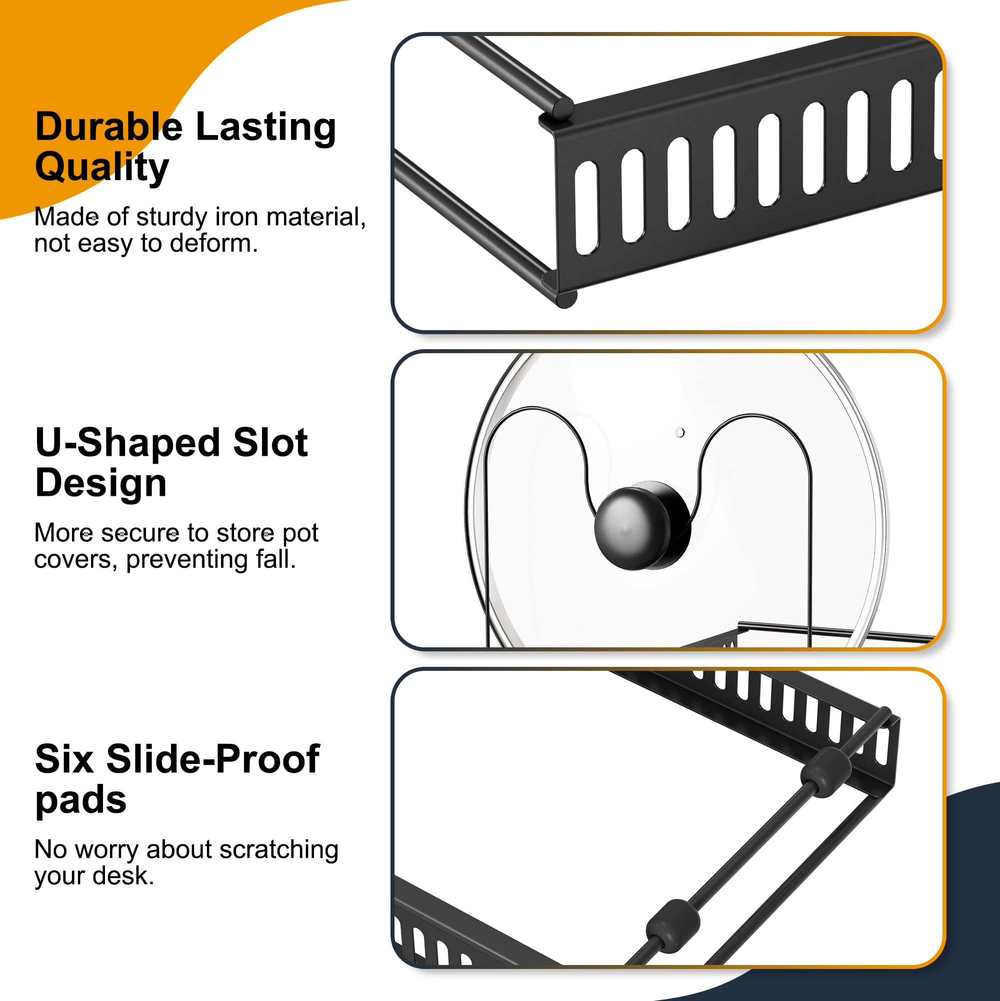 Bellsal Expandable Pots and Pans Organizer Rack for Cabinet, 10+ Adjustable Pot Lid Organizer Rack Holder, Kitchen Cabinet Pantry Pan Organizer Black