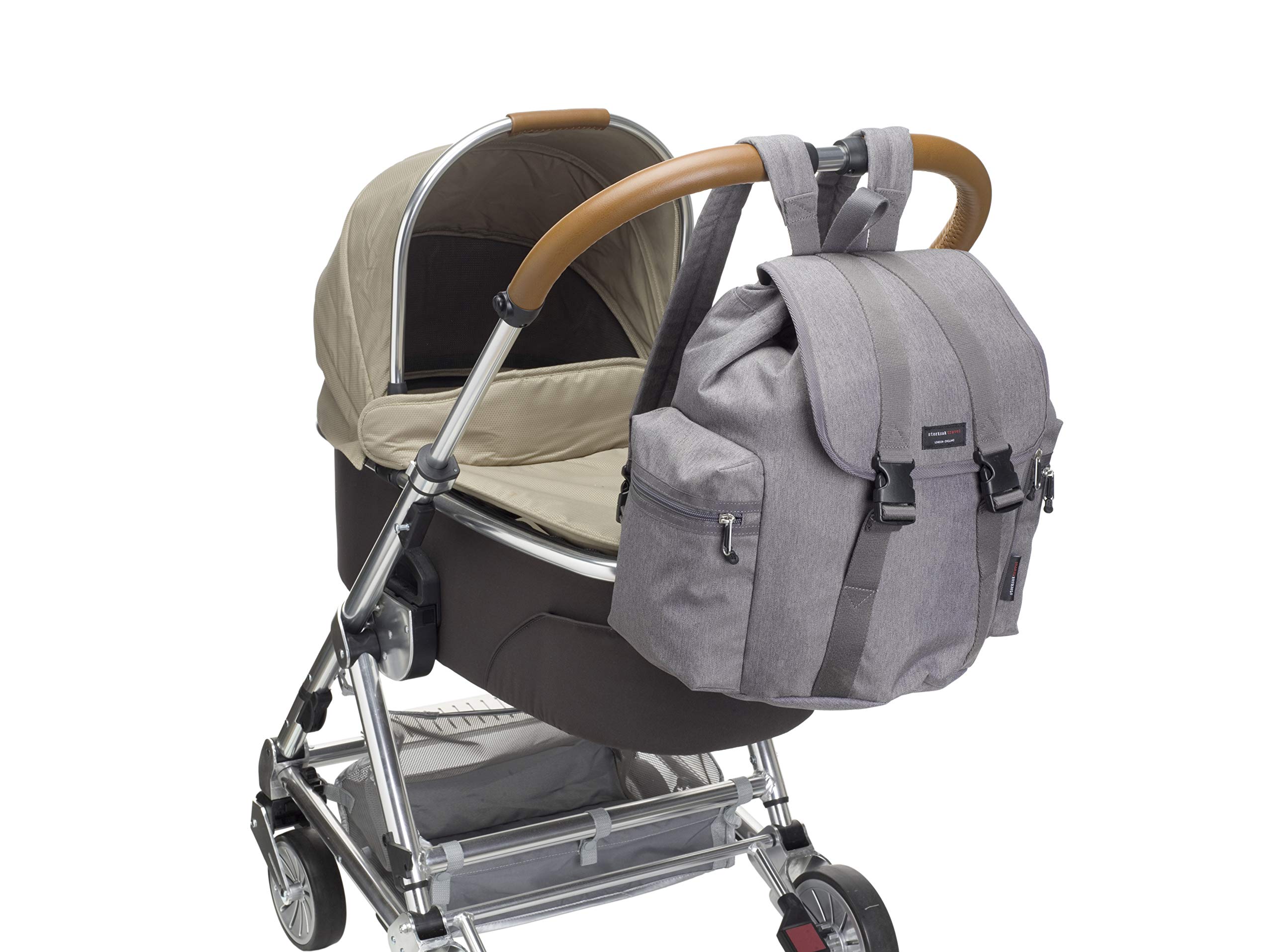 Storksak - Large, Multi-Functional, Waterproof, Travel Backpack Baby Diaper Changing Bag with Napkin Pad Holder, Fold-Out Changing Mat and Shoulder Straps, Grey