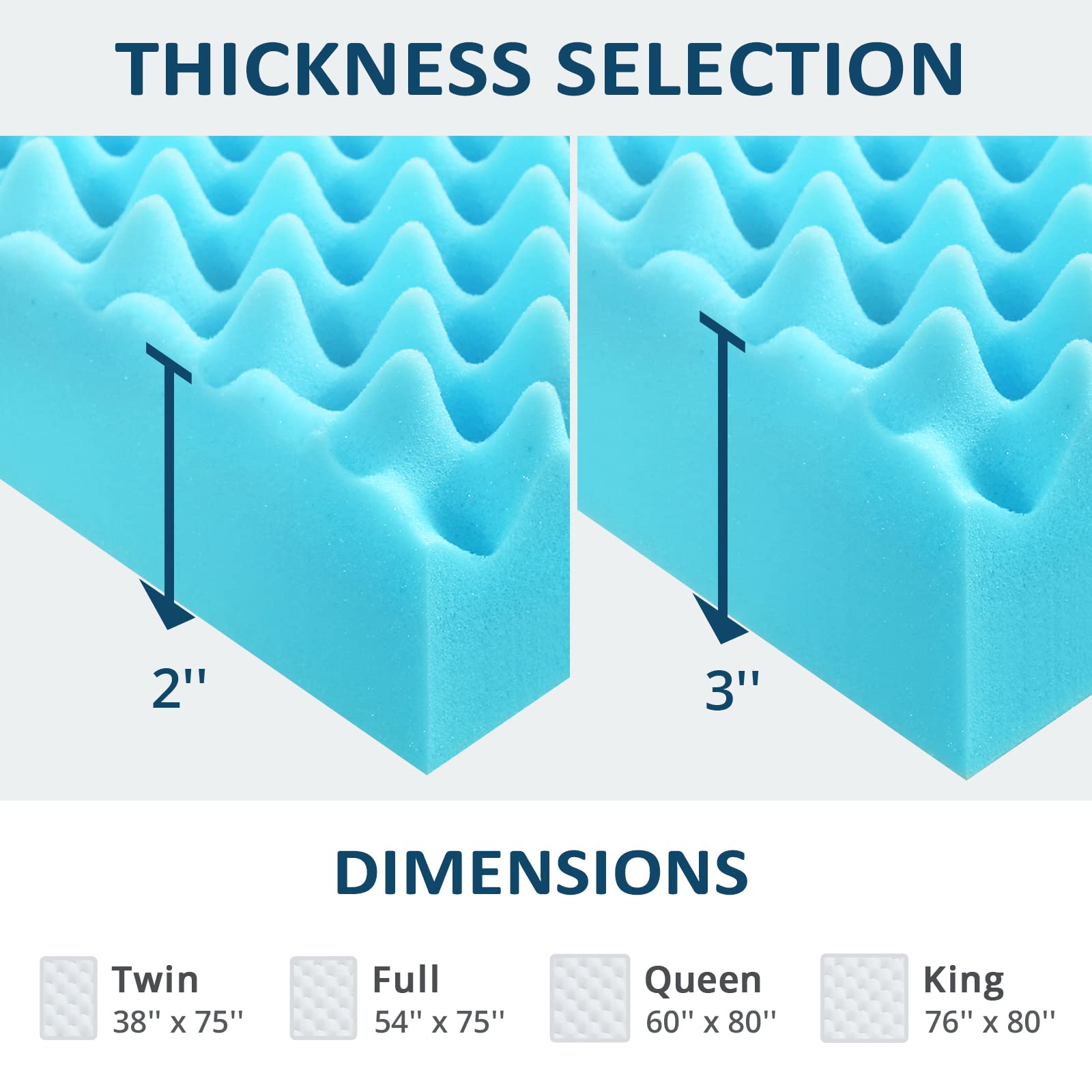QUINEEHOM Foam Mattress Topper King 3 Inch, Egg Crate Cooling Mattress Topper with Gel Infused, Bed Topper with Removable Cover, Certipur-Us Certified