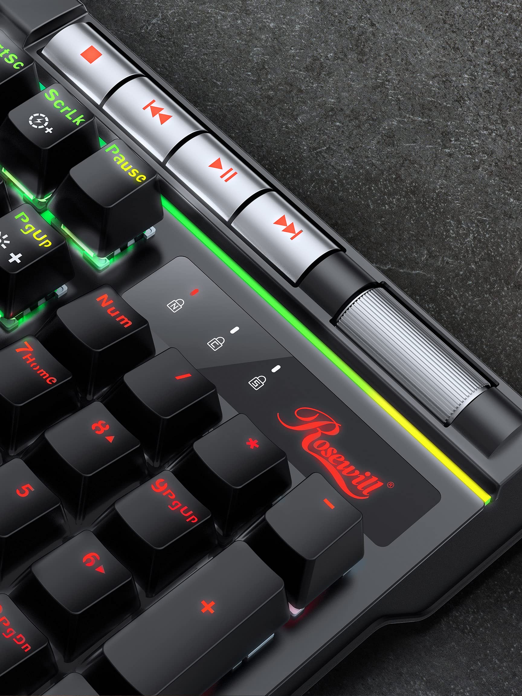 Rosewill Blitz K50 RGB BR Wired Gaming Tactile Mechanical Keyboard, 14 RGB Backlight Anti-Ghosting 6 Macro Keys, Dedicated Media Controls