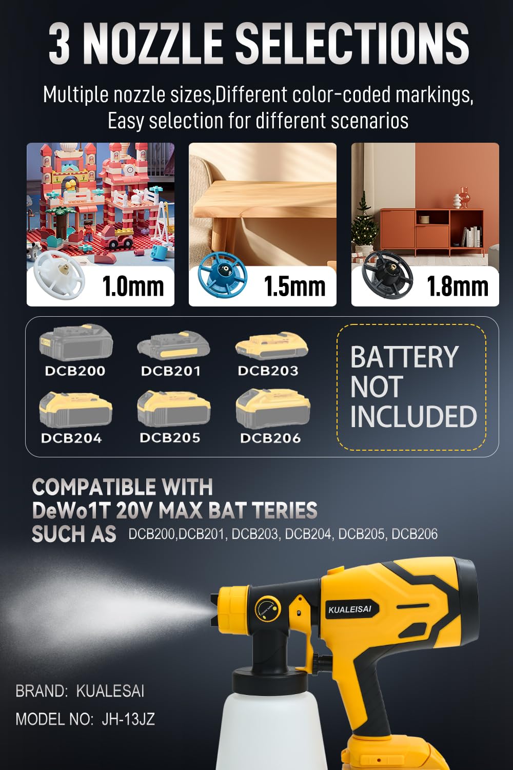 Cordless Paint Sprayer for DeWo1t 20V Max Battery (Battery NOT Included),No Battery HVLP Spray Paint Gun Yellow