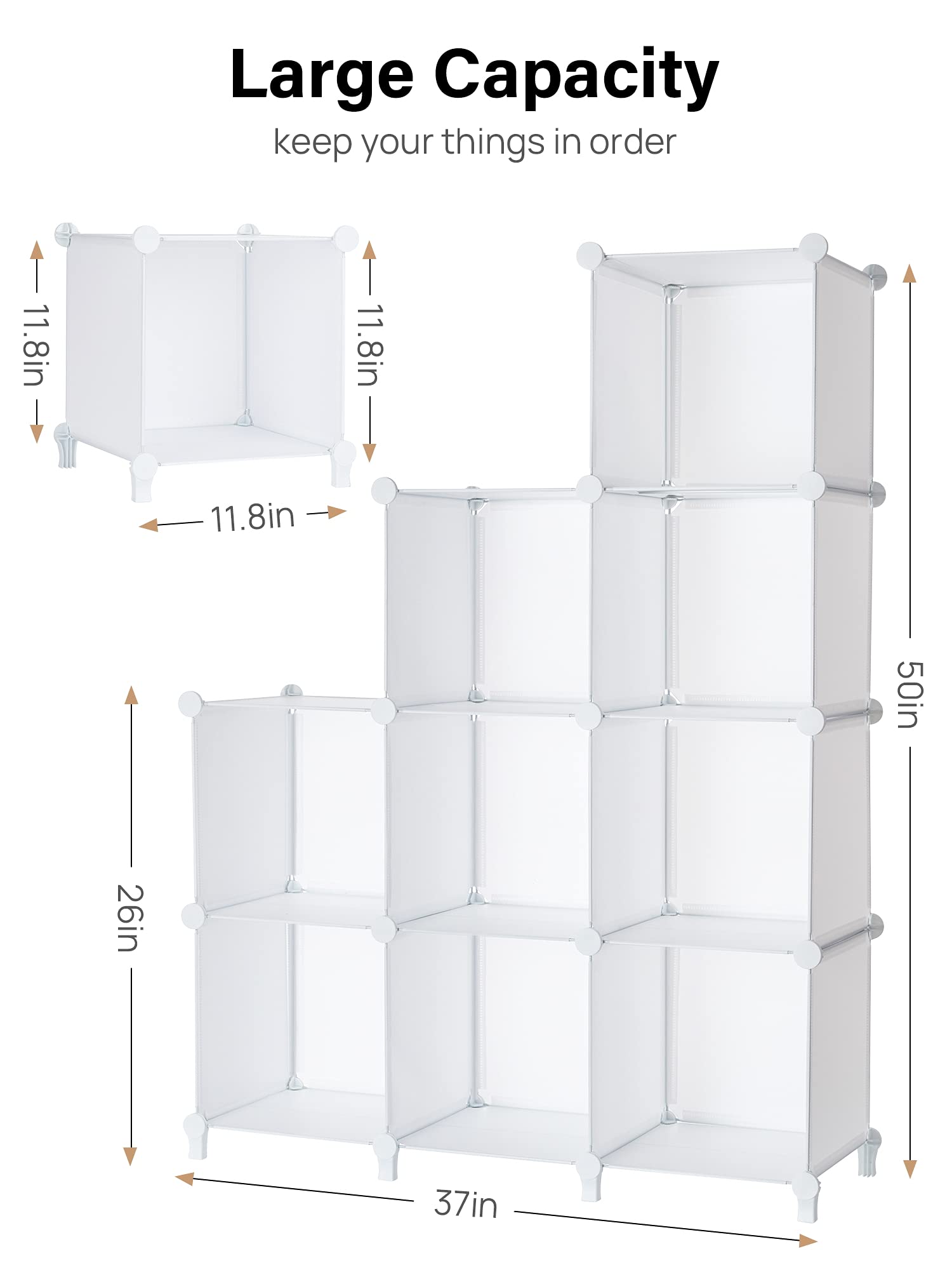 Kootek Cube Storage Organizer 9-Cube Modular Bookshelf DIY Plastic Clothes Shelves Closet Organizer Bins Square Storage Box with Hammer for Living Room Bedroom Office, White
