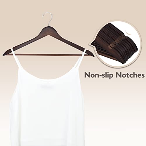 Edergoo Wooden Hangers 20 Pack, Durable and Slim Hangers Wood with Non Slip Pants Bar, Smooth Finish Wooden Suit Hangers, Walnut