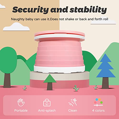 ๐ง๐ฟ๐ฎ๐๐ฒ๐น ๐ฃ๐ผ๐๐๐ Portable Potty for Kids Toddlers Foldable Children's Portable Toilet Potty Chair Toddlers Training Toilet Seat Emergency Toilet for Car Camping Outdoor indoor (Pink)