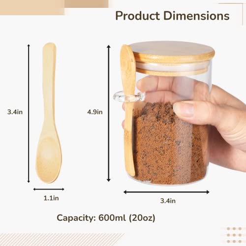 Kitchen Glass Jars with Spoons, 3 PCS Large Capacity Kitchen Canisters, 20 OZ Transparent Glass Kitchen Containers, Clear Glass Bottle with Airtight Bamboo Lid, Kitchen Organizer for Grains, Spices, Coffee Beans, Snacks
