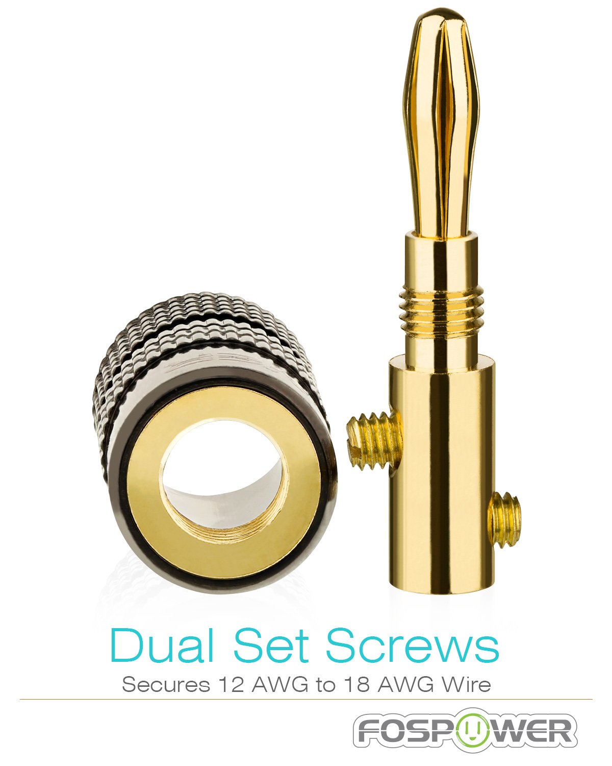 FosPower Banana Plugs 12 Pairs / 24 pcs, Closed Screw 24K Gold Plated Speaker Plug Connectors for Speaker Wire, Wall Plate, Home Theater, Audio/Video Receiver, Amplifiers and Sound Systems