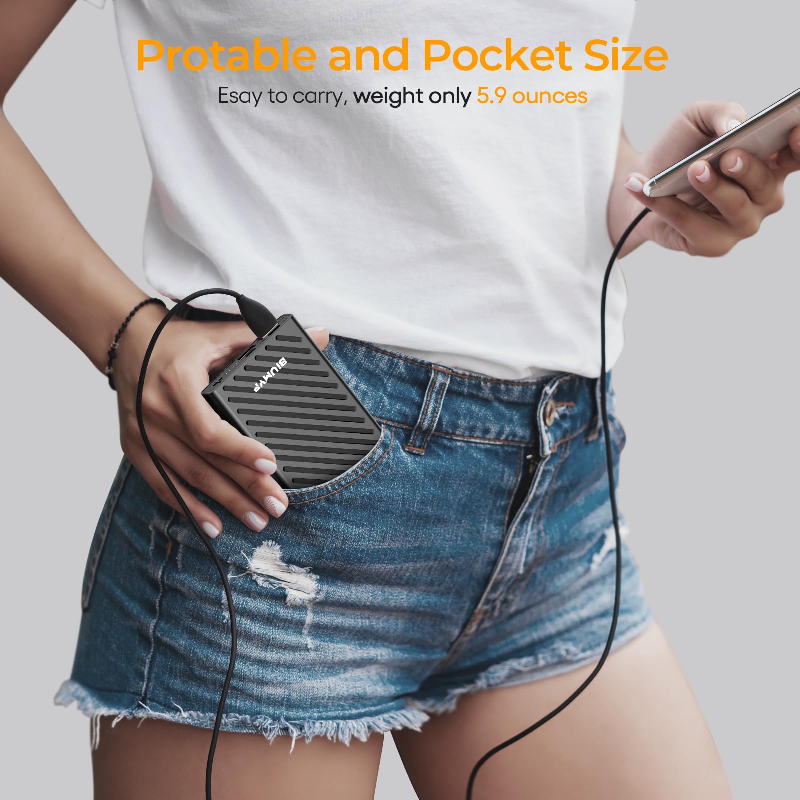 BIUMVP Heated Vest Battery Pack,10000mAh 5V 2A Power Bank Specially Designed for Heated Jacket, Heated Clothes,Heated Coat,Heated Pants.