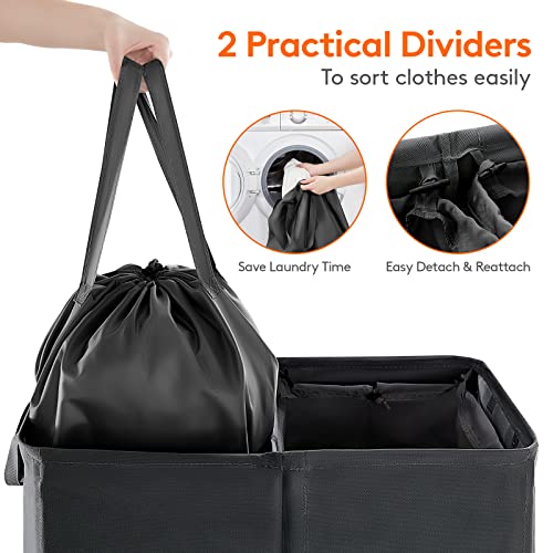 Lifewit 105L Double Laundry Hamper with Lid and Removable Laundry Bags, Divided Laundry Basket with Handles, Large Separated Clothes Basket for Bedroom, Bathroom, College Dorm, Laundry Sorting, Black