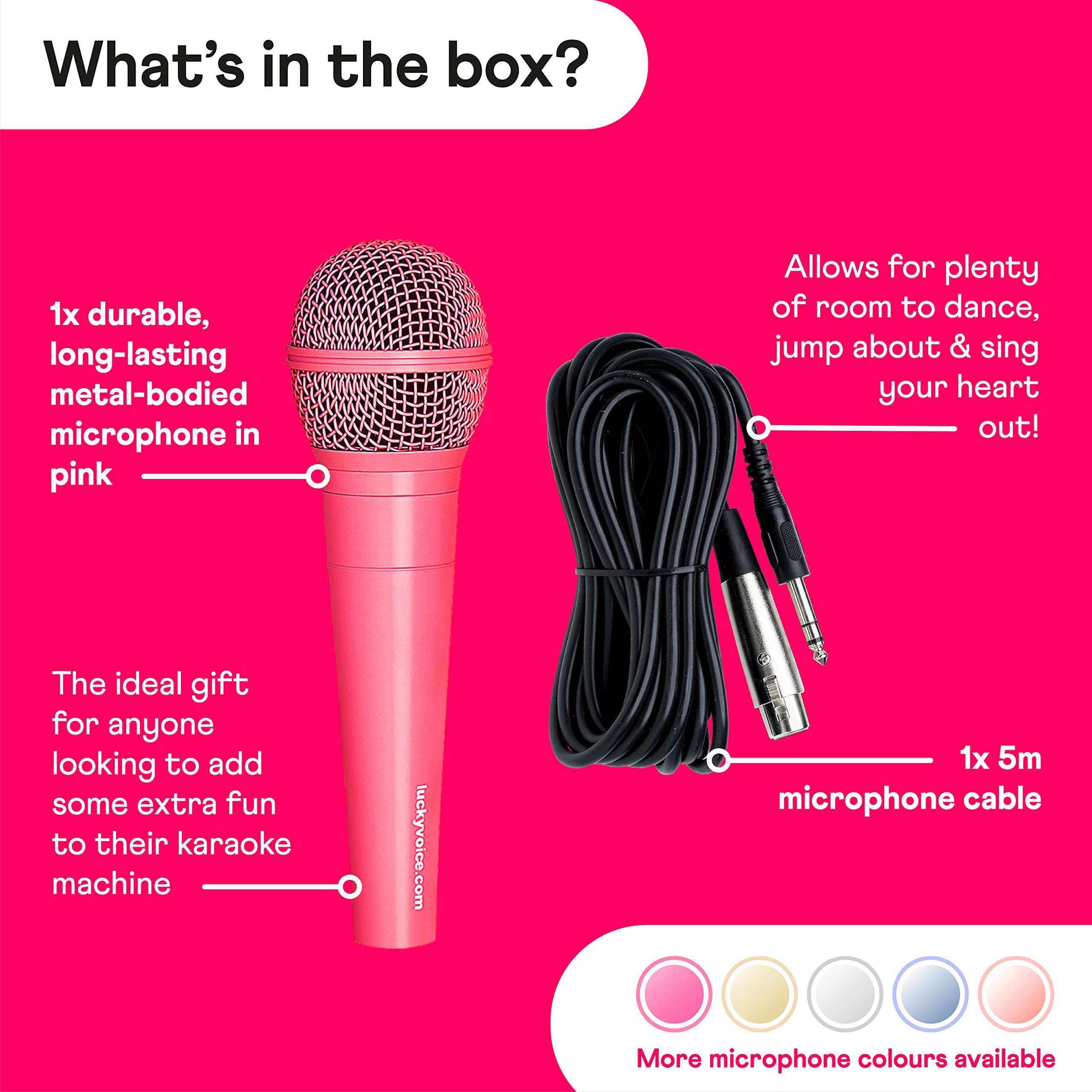 Lucky Voice Karaoke Microphone for Adults & Kids - Rose Gold - Portable Handheld Mic for Karaoke Machines, PA Systems, Speaker Amps - 5m Long Cable