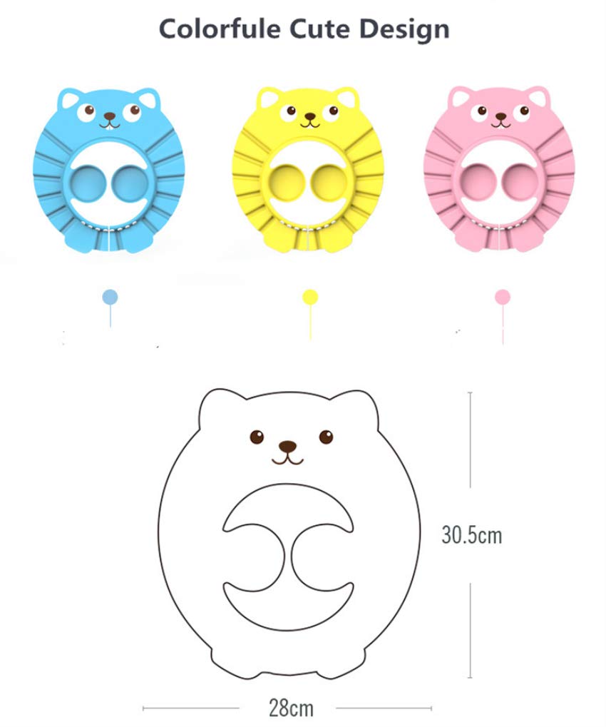 Baby Shower Cap, Adjustable Bathing Shampoo Hat with Ear Protection for Toddler, Baby, Kids, Children(3 Pack)