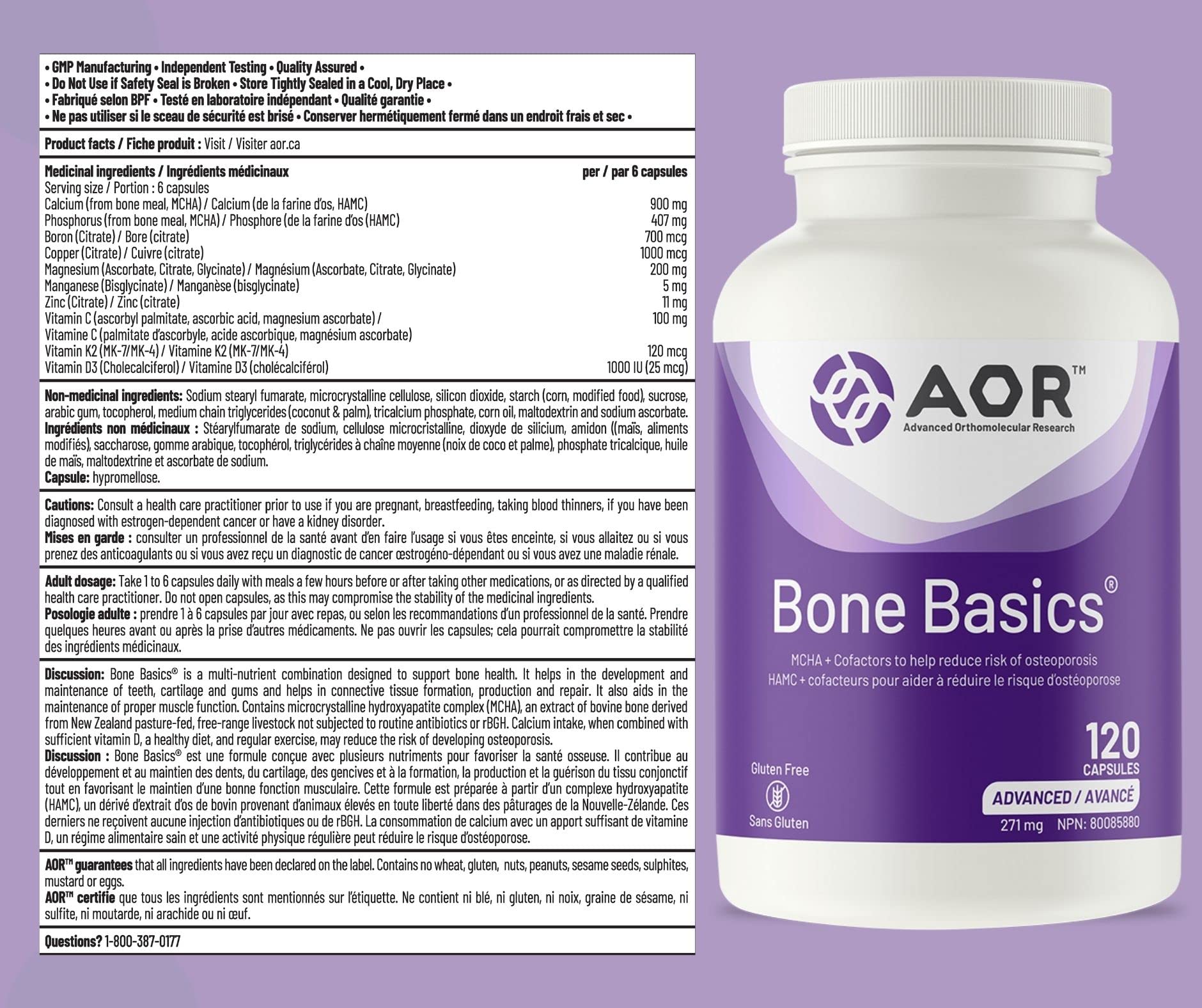 Bone Basics (120 Capsules) Brand: A.O.R Advanced Orthomolecular Research