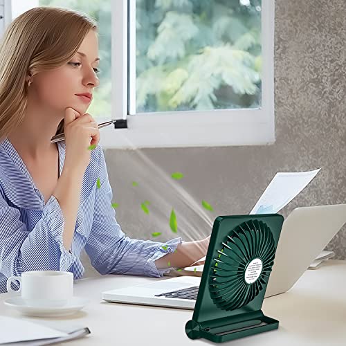 Bizzib Portable Fan, Mini USB Desk Fan 3-Speed Adjustable Desk Cooling Fan, Rotation Strong Wind, Hand Held Hanging Desk Quiet Personal Fan for Camping Home Desktop Office Indoor Table Outdoors-Green