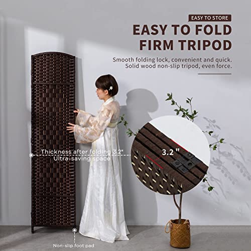 Divider Room Panel, 4 Panel 6 Ft Folding Privacy Screens, Freestanding Hinged Room Dividers (Brown)