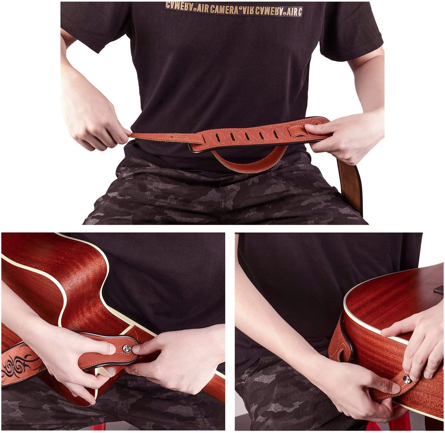Dulphee Leather Guitar Strap, 2.8 Inches Width Suede Guitar Strap for Bass, Electric guitar and Acoustic Guitar (Brown Tribal)