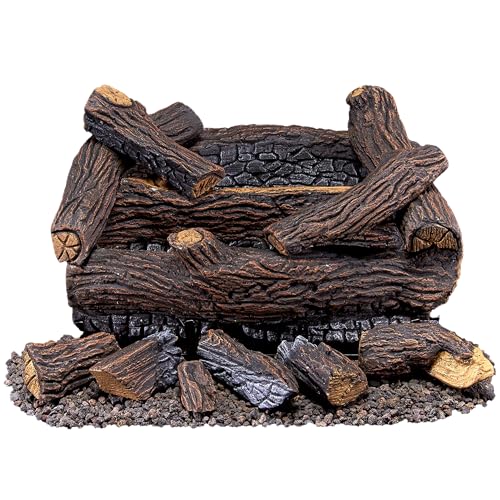 Duluth Forge DLS-18T-2 Dual Fuel Ventless Fireplace Logs Set with Thermostat, Use with Natural Gas or Liquid Propane, 30000 BTU, Heats up to 1000 Sq. Ft, Stacked Red Oak, 18 Inches
