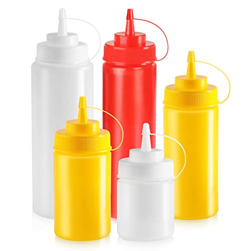 New Star Foodservice 533814 Squeeze Bottles, Plastic, Wide Mouth, 24 oz, Clear, Pack of 6